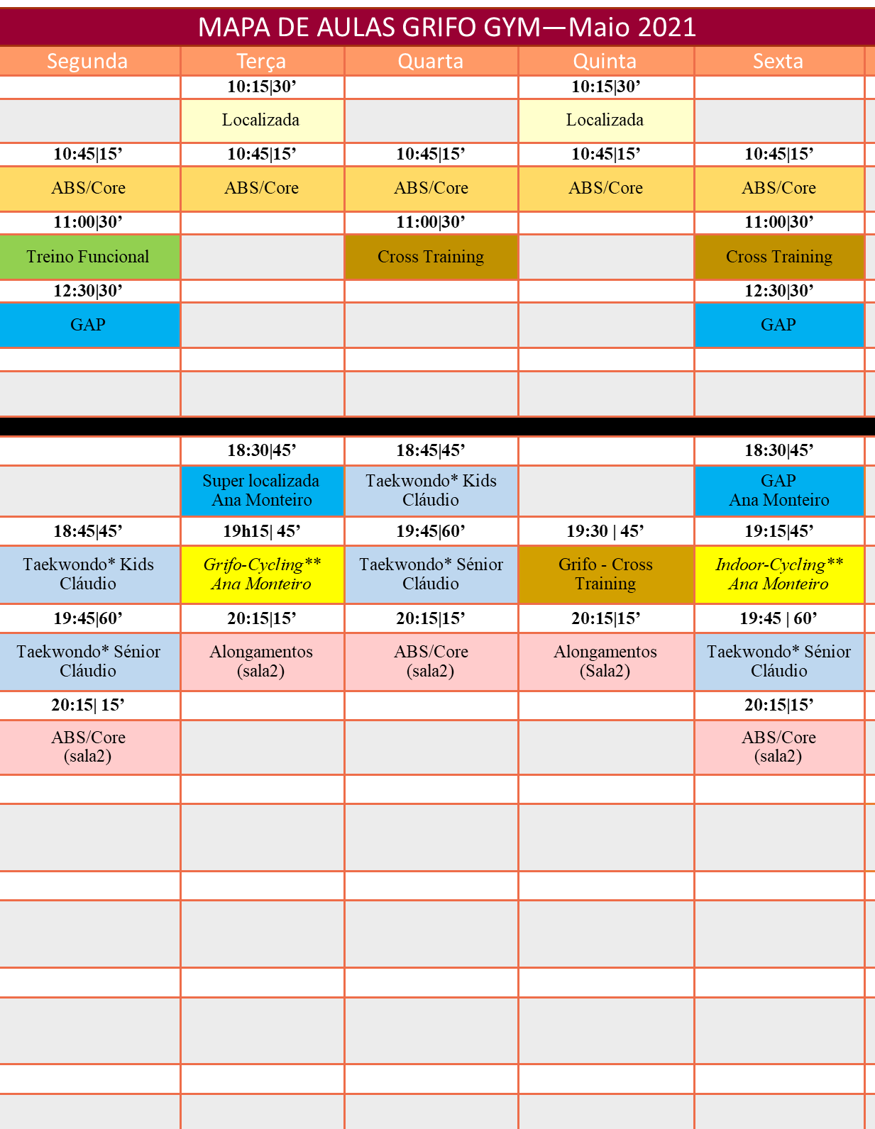 Mapa de aulas :: Grifo-gym